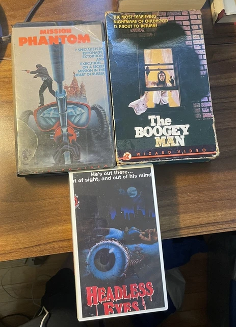 VINTAGE WIZARD VIDEO Horror/Spy VHS Big Box The Boogeyman Headless Eye ...