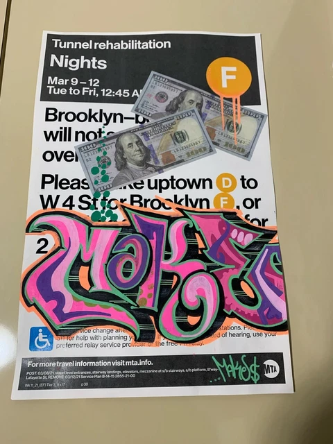 REAL MTA NYC SUBWAY MAP SIGN "Painted In Graffiti! "Authentic By MAKE ...