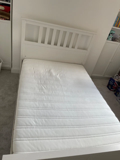 IKEA HEMNES DOUBLE White Bed Frame with HAMARVIK mattress - Used. £47. ...