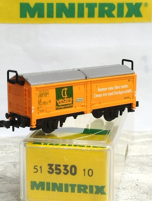 SPUR N, MINITRIX 51 3530 10, Hubschiebedachwagen "vedes", DB, Epoche IV ...