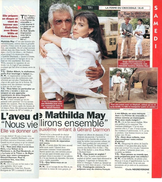COUPURE DE PRESSE Clipping 1996 Matilda May Gérard Darmon (1 page1/3 ...