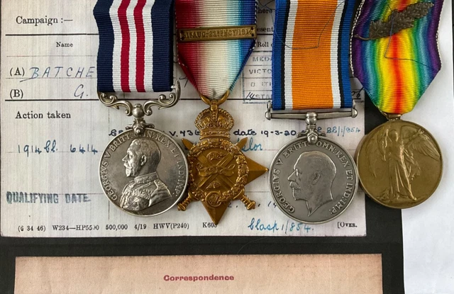 WW1 BRITISH MILITARY MEDAL & 1914 Mons Star medal Trio w/M.I.D. Royal ...