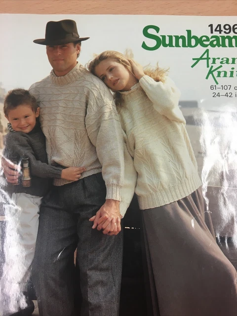 SUNBEAM FAMILY ARAN Jumper Knitting Pattern 24”-42” £0.99 - PicClick UK