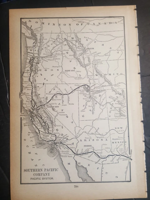 1895 RAILROAD ROUTE map SOUTHERN PACIFIC COMPANY Pacific System train ...