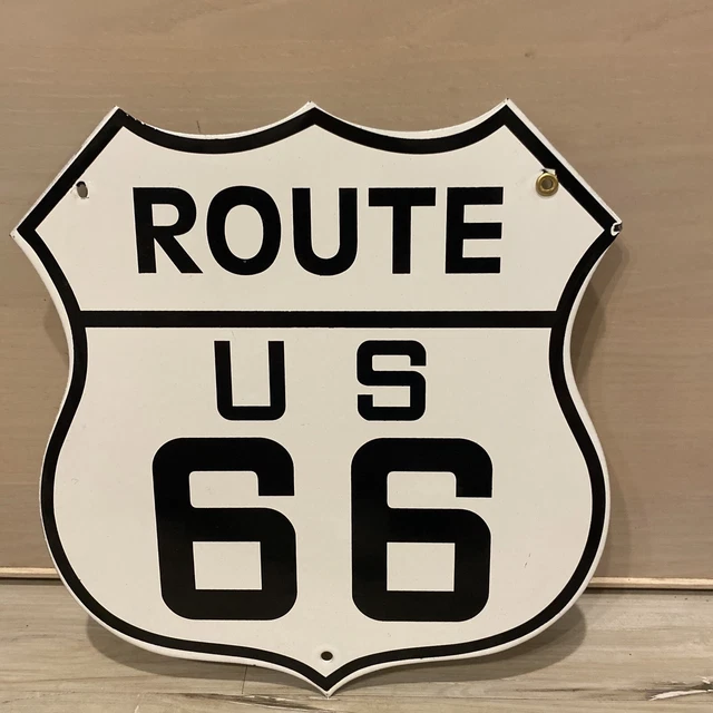 VINTAGE US ROUTE 66 Porcelain Metal Highway Sign Gas Road Shield $89.99 ...