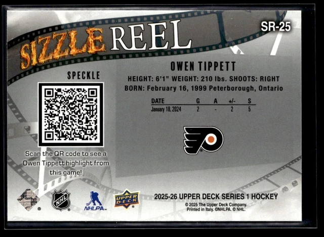 2025-26 UPPER DECK Series 1 Sizzle Reel Speckle #SR-25 Owen Tippett $1. ...