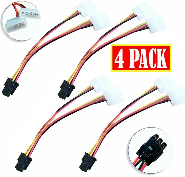 LOT OF 4 Dual Molex 4 pin to 6 pin PCI-E Adapter Power Cable Video ...