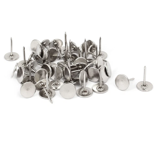 FURNITURE METAL ROUND Flat Head Upholstery Tack Nail Silver Tone 7/16 ...