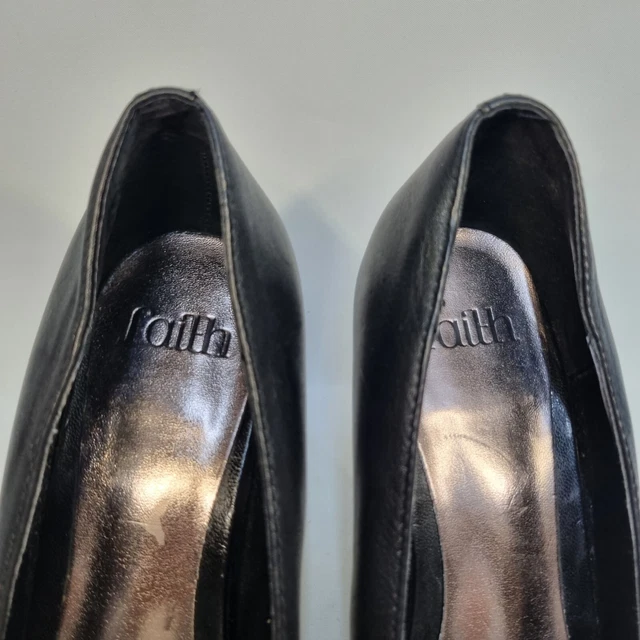 FAITH STILETTO HEELS Womens Size 6 Black Leather 4.5" Spike Heel ...