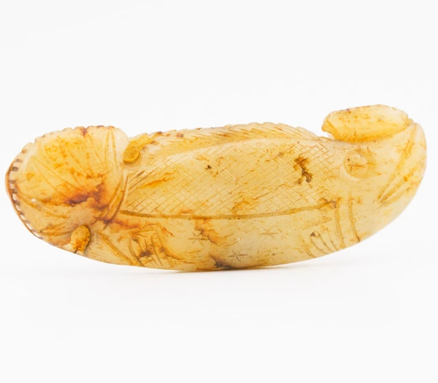 CHINESE JADE RUSSET Yellow Carved Fish Figurine Animal Republic Late ...