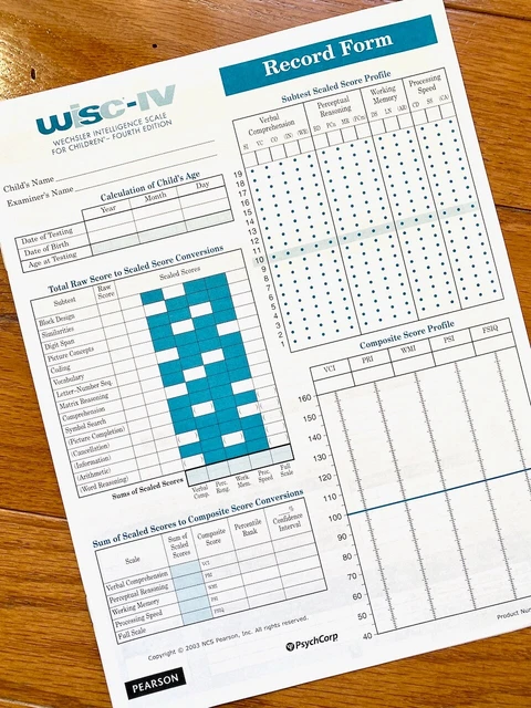 WISC-IV INTELLIGENCE SCALE for Children Record Form EUR 7,73 - PicClick IT