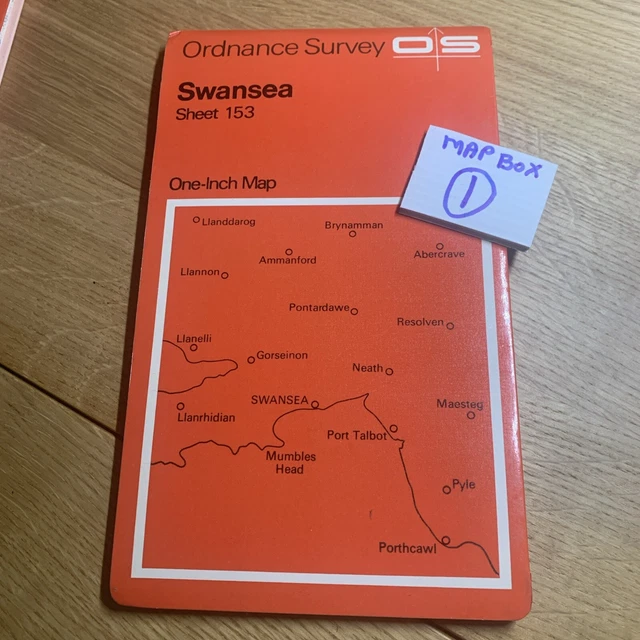 VINTAGE OS ORDNANCE Survey One Inch Map Sheet 153 - Swansea - c1972 £5. ...