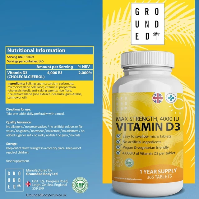 VITAMIN D3 4000 IU Micro Tablets - 365 Day Supply, Easy to Swallow High ...