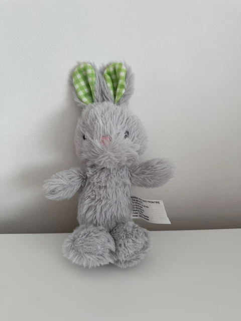 ASDA GEORGE GREY Bunny Rabbit plush toy Comforter Soft Green Gingham ...