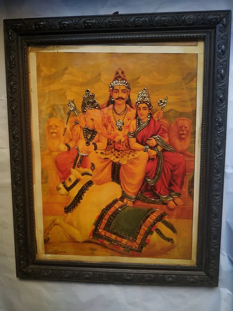 ARTIST RAJA RAVI Varma Oleograph Print Jari Work Old Indian Shiva ...