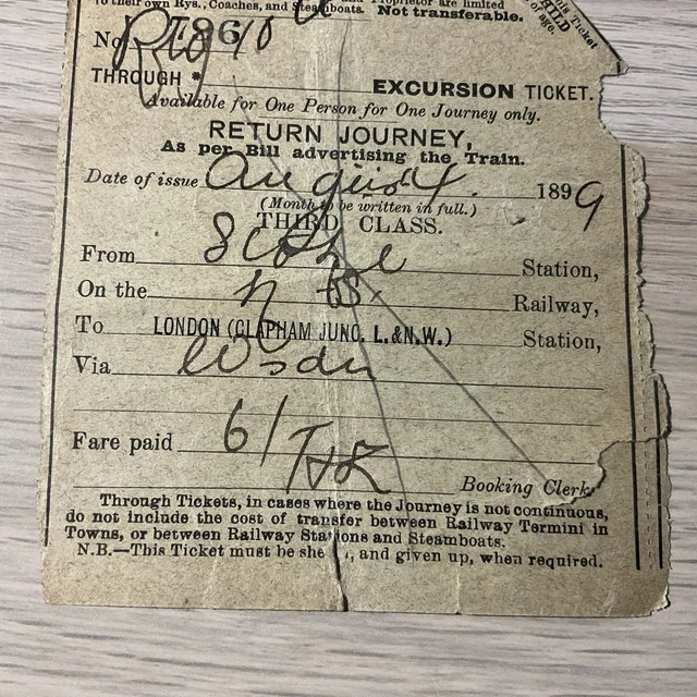 RARE 1899 ‘LONDON & North Western Railway’ Excursion Ticket. Cost 6 ...