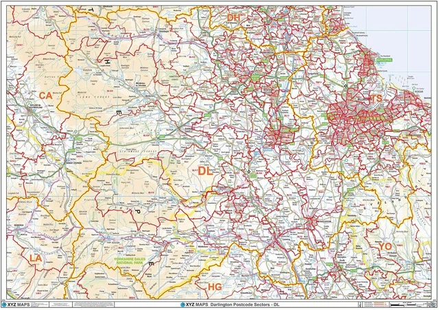 DARLINGTON - DL - Postcode Wall Map - Paper £34.33 - PicClick UK