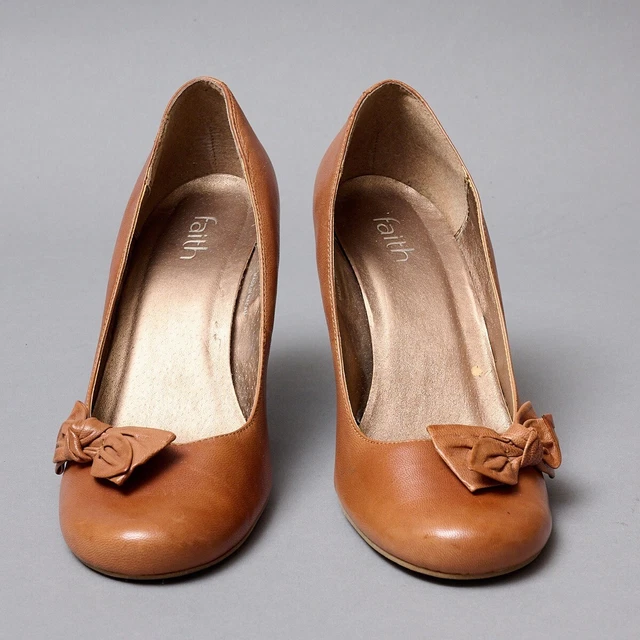 FAITH LEATHER CAMEL High Heels with Bow, Size UK 8 (EUR 41) £26.72 ...