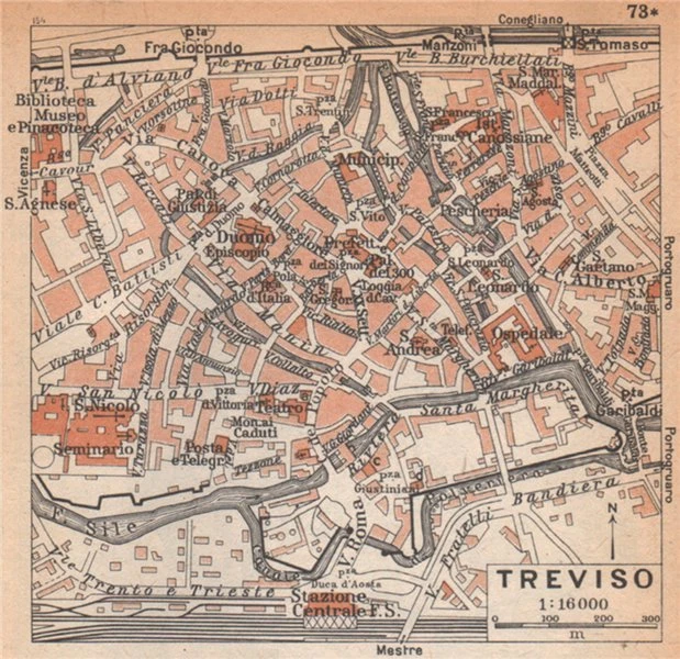 TREVISO MAPPA CITTÀ vintage pianta pianta della città. Italia 1958 ...