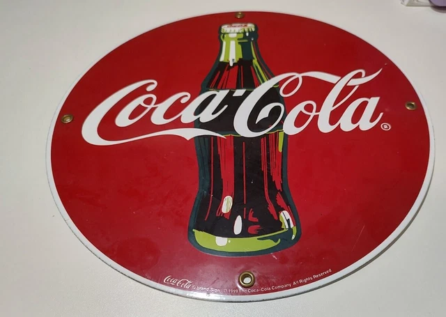 COCA-COLA RETRO DISC Enamelware Sign Red Drink Coca-Cola In Bottles ...