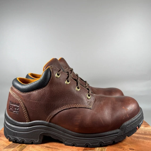 TIMBERLAND PRO TITAN Mens 9W Brown Leather Alloy Safety Toe Work Shoes ...
