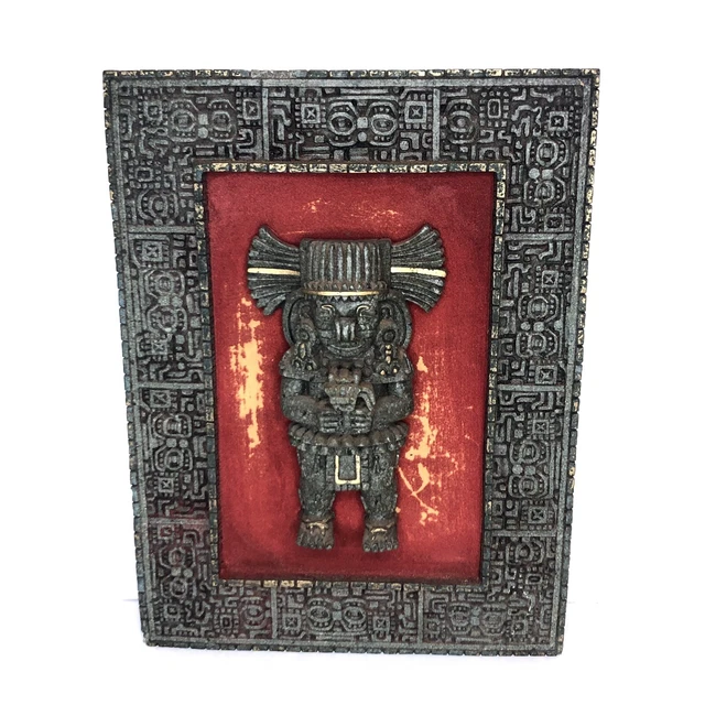 CRUSHED MALACHITE SCULPTURE Picture Frame Mayan Aztec Mexican Vintage ...