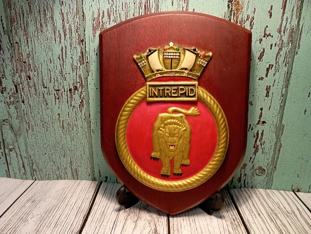 HMS INTREPID ROYAL Navy Vintage Wooden Ships Military Wall Plaque Crest ...