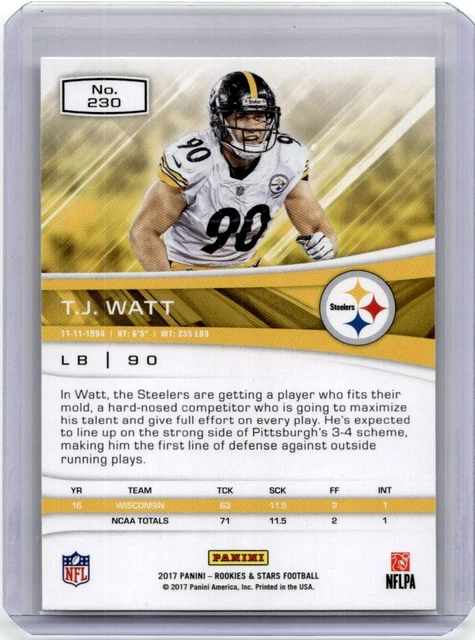 2017 PANINI ROOKIES & Stars T.J. Watt Rookie Pittsburgh Steelers #230 ...