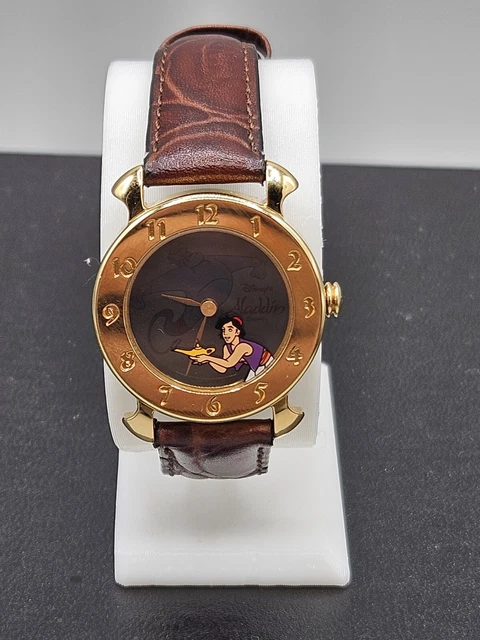 DISNEY WATCH ALADDIN Disappearing GENIE on Dial Gold Tone Bezel $175.00 ...