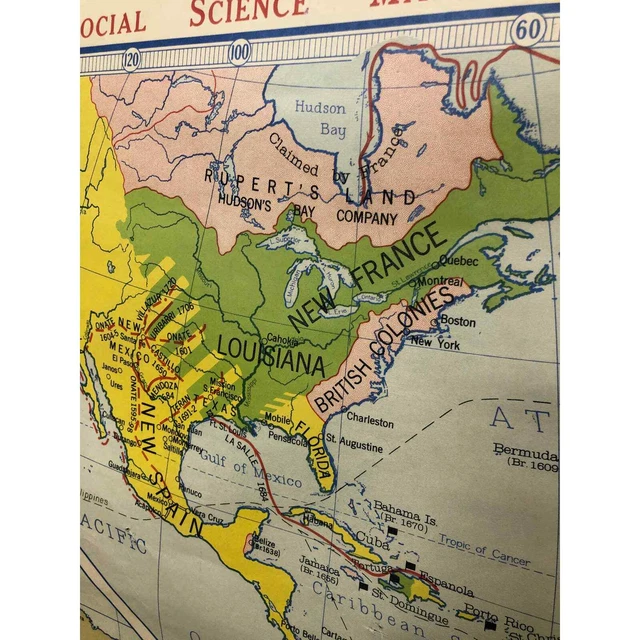 LARGE VINTAGE 1955 Denoyer-Geppert Co. Wall Map Partition of America ...