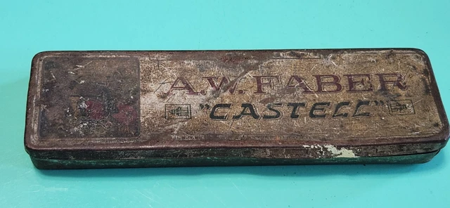 VINTAGE AW FABER Castell Metal Pencil Box Heavy Wear And Damage $13.00 ...