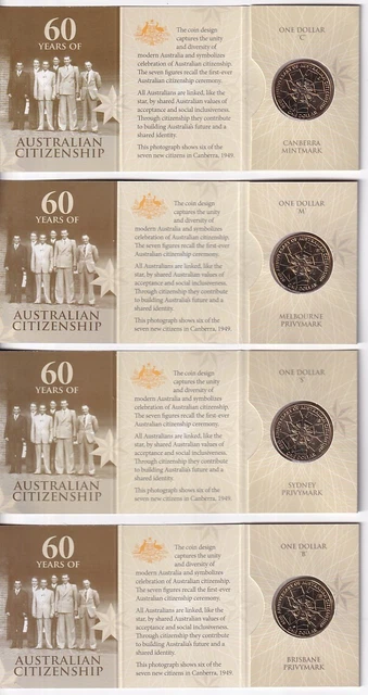 AUSTRALIAN: 2009 $1 Coin 60 Years Of Citizenship Set Of 4 Coins. C,B,M ...