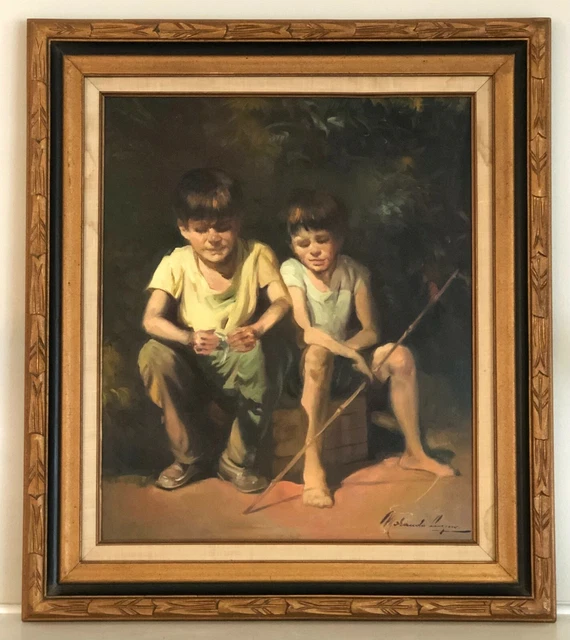 ORIGINAL OIL PAINTING on Canvas,Two Boys,Artist Morando Luque ...