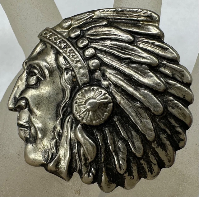 VINTAGE TIN METAL Indian Chief Head Native American Indian Brooch Pin ...