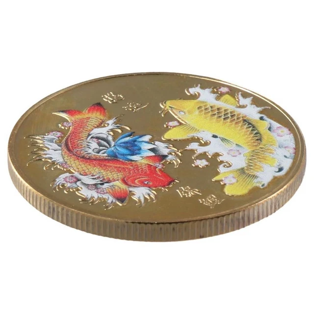 KOI FISH PATTERN Lucky Coin Circular Commemorative Coin Tourist ...