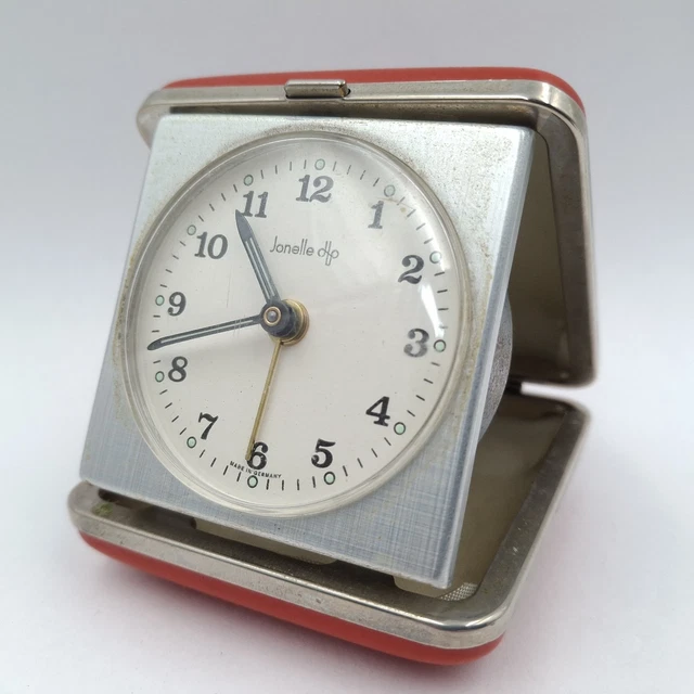 VINTAGE 1960S JONELLE wind-up travel alarm clock in Red Case, German ...
