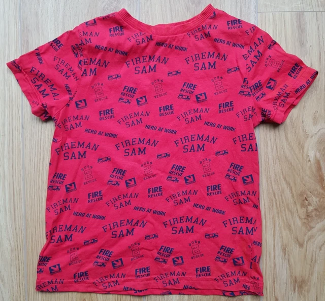 FIREMAN SAM T-SHIRT / Top Kids Boys Age 5-6 years Red Short Sleeve -INK ...