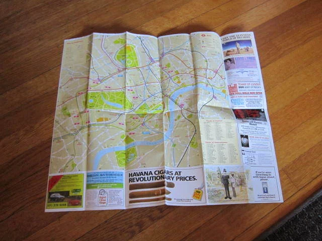VINTAGE 1980S MAP London UK Bus Tube Street Transport Tourist Info Ads ...