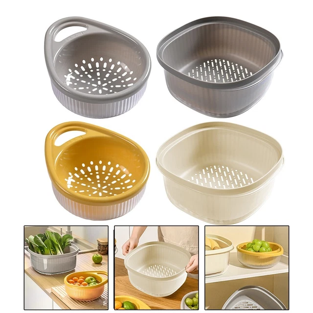 SPACE SAVING DOUBLE Layer Vegetable Basin Draining Basket Fruit Washing ...