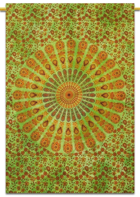 GREEN INDIAN MANDALA PEACOCK WING Poster Wall Hanging Cotton Home Decor ...