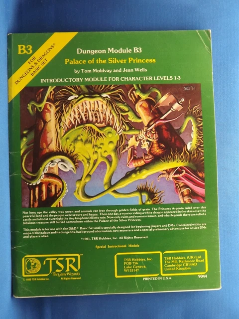 TSR D&D BASIC Dungeon Module B3 Palace of The Silver Princess - 9044 £ ...