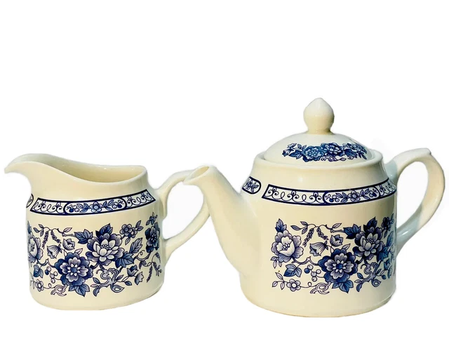 VINTAGE SADLER NANKING Blue & White Floral Teapot & Creamer Set of 2 ...
