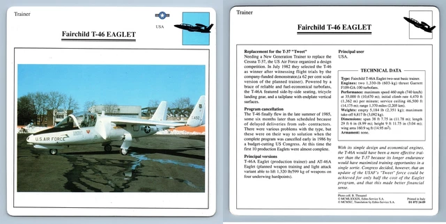 FAIRCHILD T-46 EAGLET - Trainer - Warplanes Collectors Club Card £1.25 ...