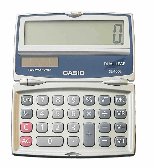 CASIO DUAL LEAF Two Way Power Electronic Calculator SL-100L Solar Cell ...