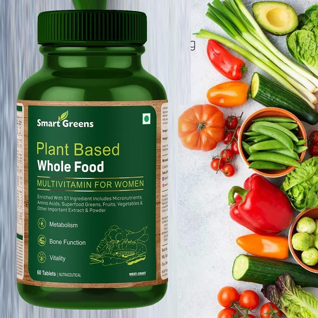 SMART GREENS PLANT-BASED Wholefood Multivitamin Tablets for Women and ...