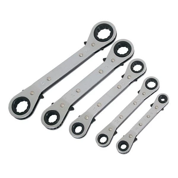 HEAVY DUTY 5PC Metric Offset Reversible Ratchet Ring Spanner Wrench Set ...