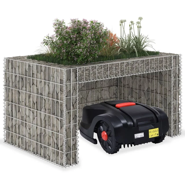LAWN MOWER GARAGE Silver Steel Wire 110x80x60cm Raised Bed Planter ...