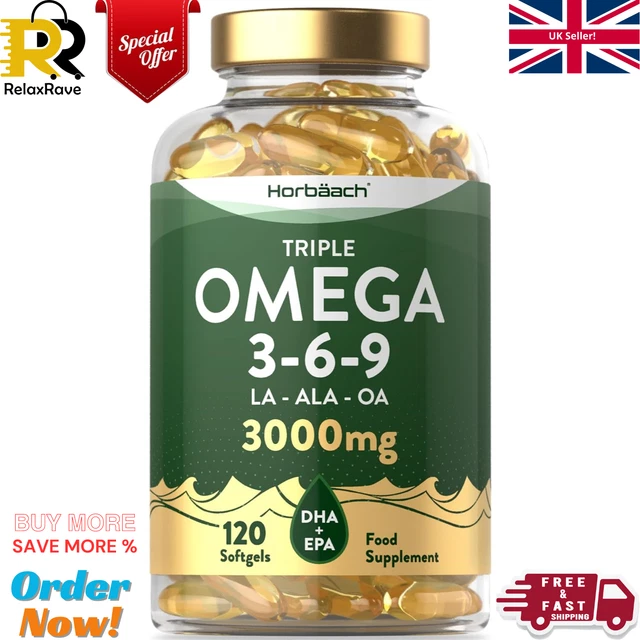 OMEGA 3 6 9 Capsules High Strength 3000MG 120 Softgels Triple omega 369 ...