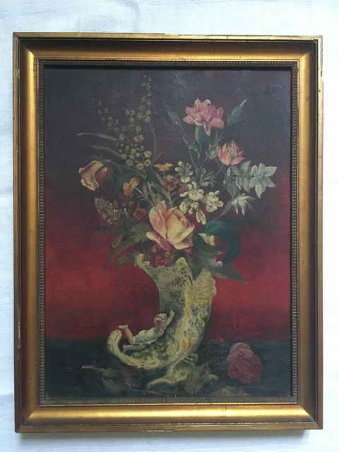 TABLEAU ANCIEN, HUILE sur toile, nature morte à la corne d' abondance, encadré. EUR 60,00 ...