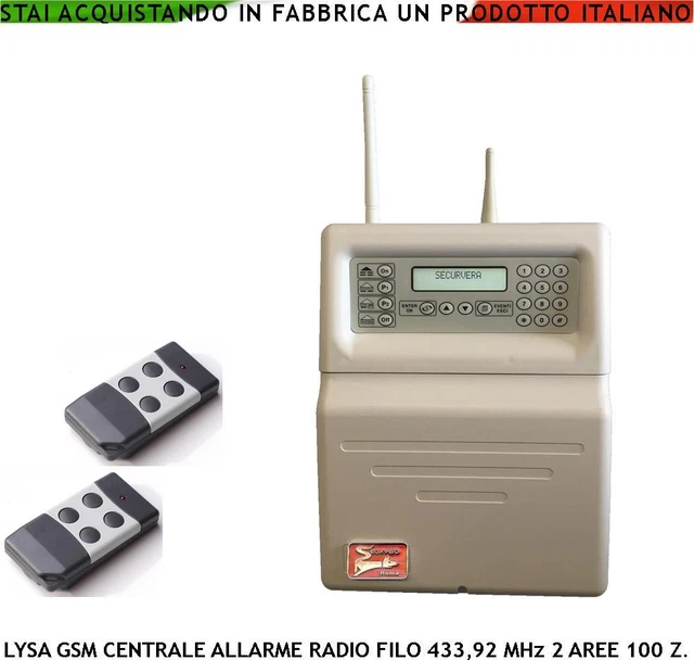 CENTRALE ALLARME WIRELESS F 433,92 MHz LYSA GSM 100 ZONE RADIO 16 FILO ...